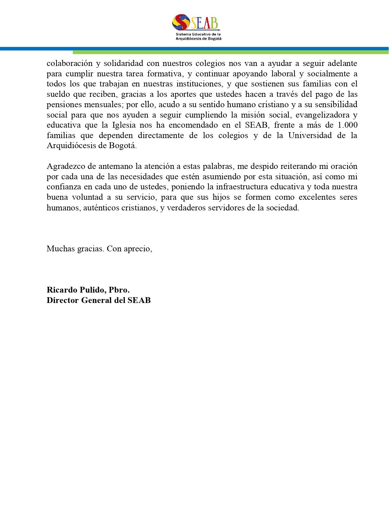 La Dirección General del SEAB informa | Arquidiócesis de Bogotá